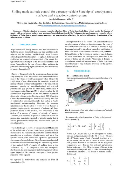 Pdf Sliding Mode Attitude Control For A Reentry Vehicle Starchip Of Aerodynamic Surfaces And A