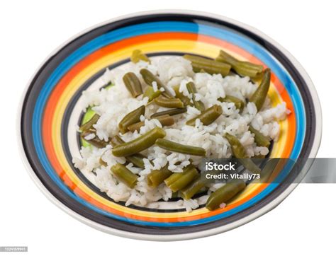 흰색 배경에 고립 된 접시에 아스파라거스 콩쌀 Healthy 채식 식품 최고 보기 아시아 요리 0명에 대한 스톡 사진 및 기타 이미지 Istock