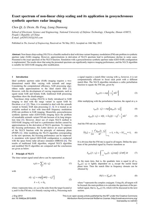 Pdf Exact Spectrum Of Non Linear Chirp Scaling And Its Application In