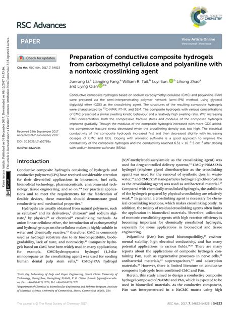 Pdf Preparation Of Conductive Composite Hydrogels From Carboxymethyl