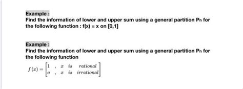 Solved Example Find The Information Of Lower And Upper Sum Chegg Com