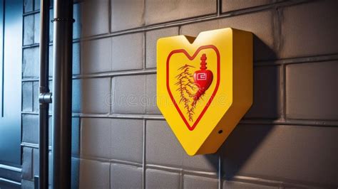 Automated External Defibrillator Symbol Or Sign On The Wall In A Sports