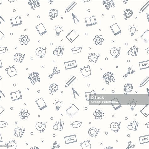 학교 배경 학교로 돌아가기 및 기타 교육 과목과 관련된 원활한 패턴 학용품 및 수업 과목과 관련된 많은 아이콘 그래픽 요소 0명에 대한 스톡 벡터 아트 및 기타 이미지