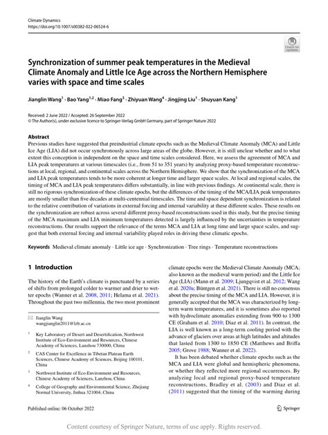 Pdf Synchronization Of Summer Peak Temperatures In The Medieval