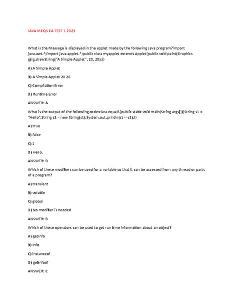 Alphas Java Mcqs Programing Mcqs Java Mcqs Ca Test 1 2023 What Is The Message Is Displayed