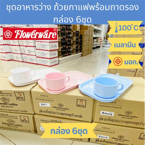 [กล่อง 6ชุด] ชุดอาหารว่างเมลามีน ถ้วยกาแฟพร้อมถาดรอง ใช้จัดเบรค Flowerware Melamine Coffee Break