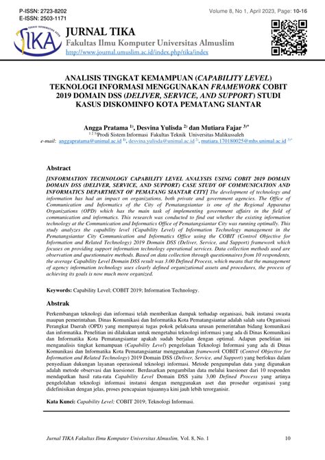 Pdf Analisis Tingkat Kemampuan Capability Level Teknologi Informasi Menggunakan Framework