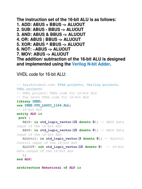 Vhdl Code For 16 Bit Alu Verilog N Bit Adder Pdf Vhdl Computer Programming