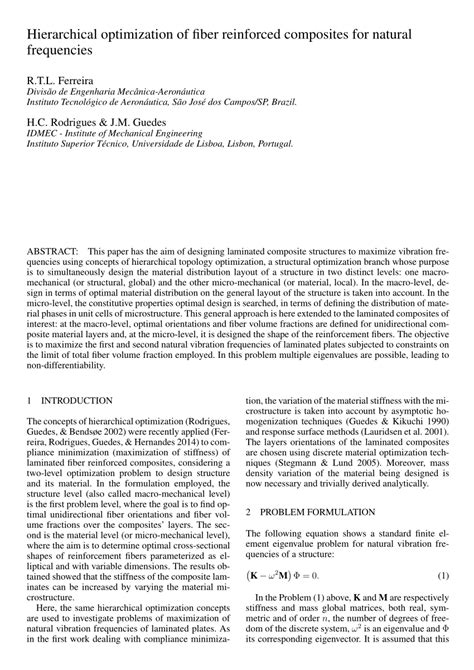 Pdf Hierarchical Optimization Of Fiber Reinforced Composites For Natural Frequencies