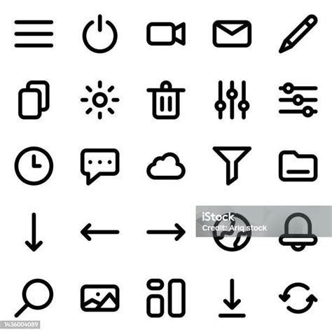 라인 스타일의 사용자 인터페이스 아이콘 집합입니다 메뉴 달력 시계 개요 아이콘 컬렉션입니다 벡터 일러스트 레이 션 0명에 대한 스톡 벡터 아트 및 기타 이미지 Istock