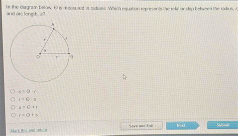 Solved In The Diagram Below O Is Measured In Radians Which Equation