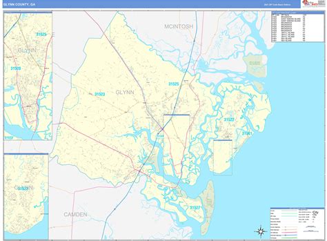 Glynn County Ga Zip Code Wall Map Basic Style By Marketmaps Mapsales