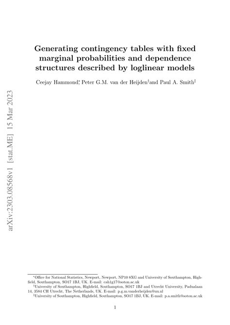 PDF Generating Contingency Tables With Fixed Marginal Probabilities And Dependence Structures
