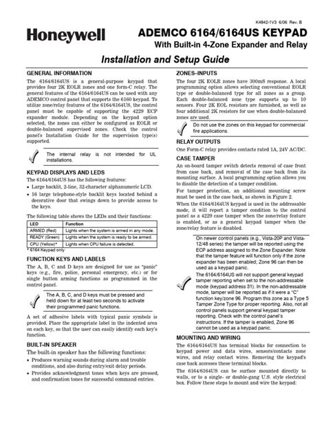 6164 Keypad Install Pdf Relay Liquid Crystal Display