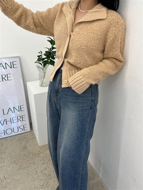 로웰샵 Lowell 로웰샵 로렌 부클 카라 브이넥 니트 가디건 위시버킷