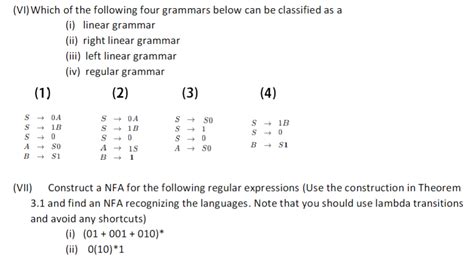 solved vi which of the following four grammars below can