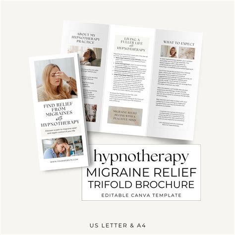 Hypnotherapy Trifold Pamphlet Migraine Relief Hypnotherapist Promo
