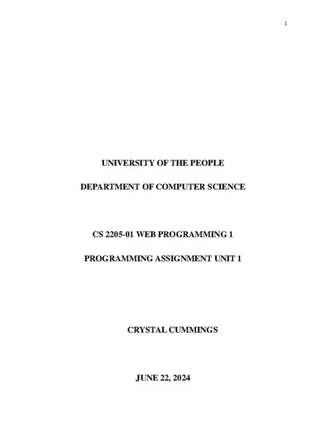 Programming Assign Unit 1 Webprog University Of The People Department Of Computer Science Cs