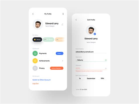 Projects And Profile App Design Profile App Interface