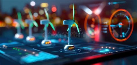 Futuristic Wind Turbines Displayed On A Digital Dashboard Showcasing Renewable Energy