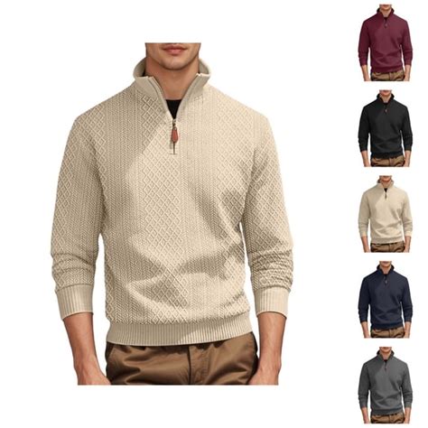 Quarter Zip Pullover Men 2026 Fall Winter Long Sleeve Jacquard Stand