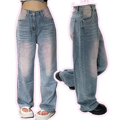색감깡패와이드힙한핏💕 Y2k 뉴진스팬츠 핑크 워싱 와이드 데님 팬츠 하이웨스트