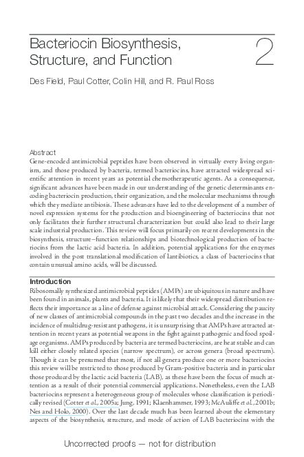 Pdf Bacteriocin Biosynthesis Structure And Function