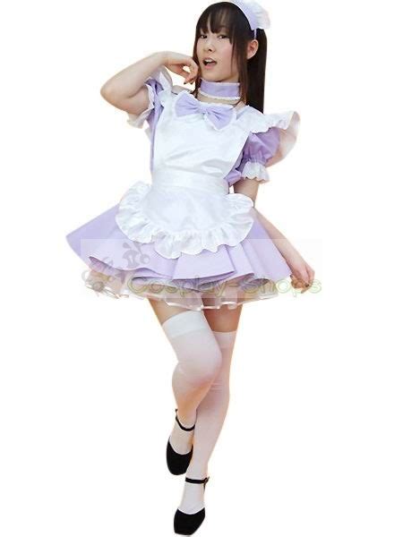 Custom Cheap Traditional Purple Puff Short Sleeves Maid Costume In Maid