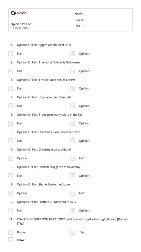 50 Fact Vs Opinion Worksheets For 1st Grade On Quizizz Free And Printable