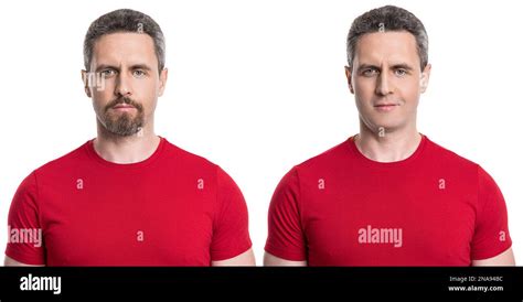 Collage Before And After Man Face Shaven Comparison Before And After