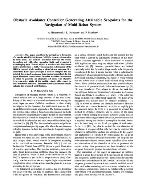 Pdf Obstacle Avoidance Controller Generating Attainable Set Points
