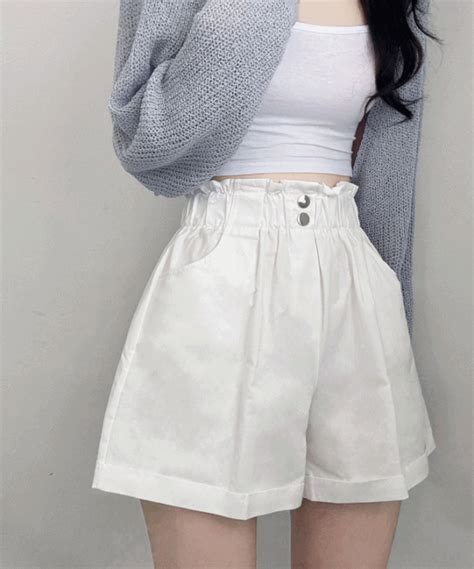 허리잘록~골반up 투버튼 허리밴딩 쭈리 하이웨스트 반바지 에이블리