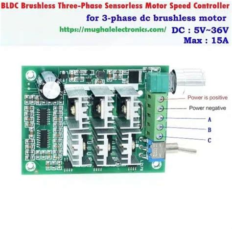brushless pwm three phase sensorless bldc motor speed controller