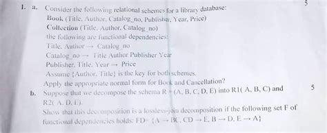 Solved 1 A Consider The Following Relational Schemes For A