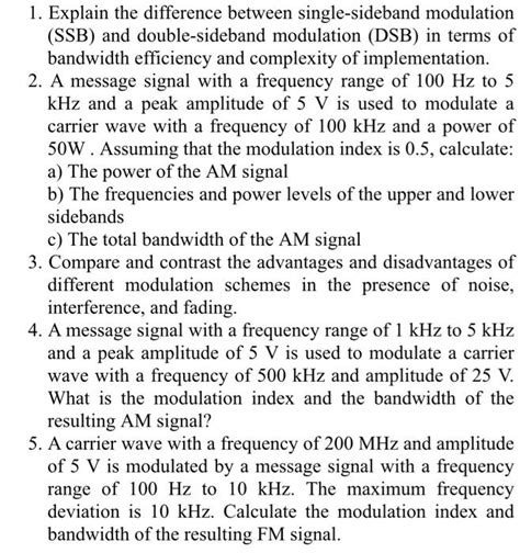 Solved 1 Explain The Difference Between Single Sideband