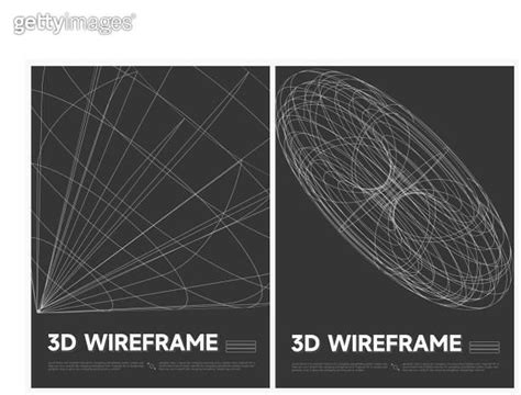 Abstract Black And White 3d Wireframe Geometric Structure Line Poster Vector Background