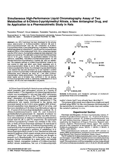 Pdf Simultaneous High Performance Liquid Chromatography Assay Of Two Metabolites Of 6 Chloro 2