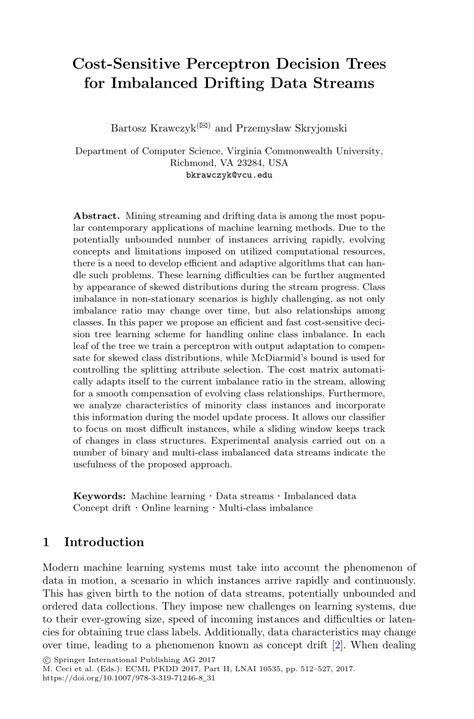 Pdf Cost Sensitive Perceptron Decision Trees For Imbalanced Drifting