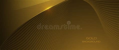 Illustration Vector Abstract Wave Flow Line Motion Pattern And Particle Dot On Gold Color