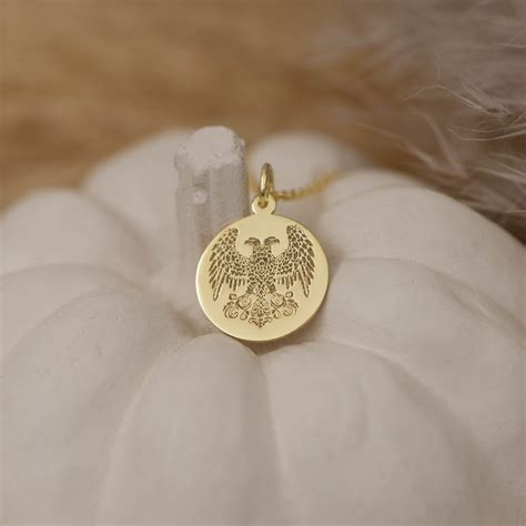 14k Solid Gold Double Headed Eagle Necklace Byzantine Imperial Crest