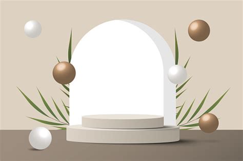 실린더 포디움과 잎파스텔 배경의 추상적인 미니멀 한 장면 제품 배너 세일 프리젠 테이션 화장품 및 할인을위한 무대 모형 쇼케이스 3d 벡터 그림입니다 0명에 대한 스톡 벡터