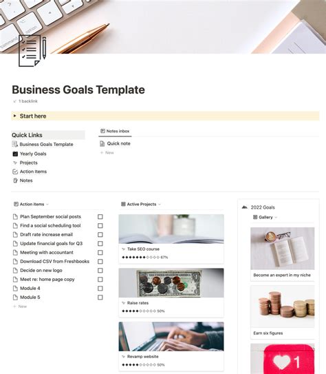 using notion for tracking business goals and projects with template