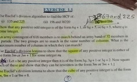 EXERCISE 1 1Jse Euclid S Division Algorithm To Find The HCF Of I 135