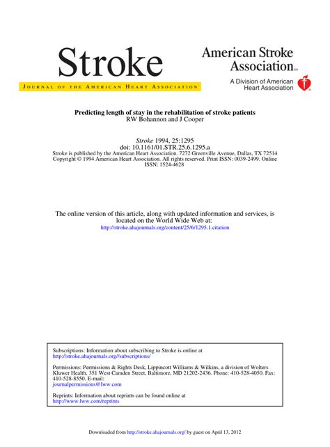 Pdf Predicting Length Of Stay In The Rehabilitation Of Stroke Patients