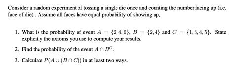 solved consider a random experiment of tossing a single die
