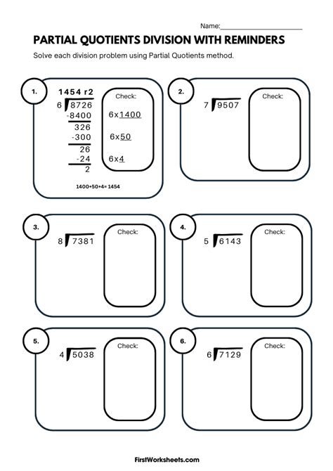 Division With Partial Quotients Worksheets Firstworksheets