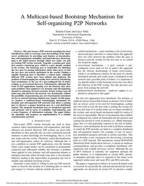 PDF A Multicast Based Bootstrap Mechanism For Self Organizing P P Networks