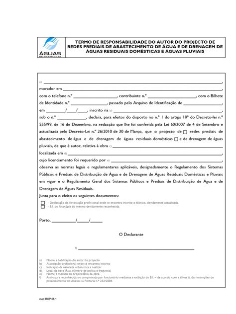 Termo De Responsabilidade Do Tcnico Autor Do Projecto Pdf