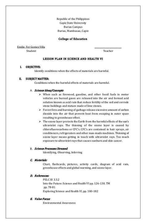 A Semi Detailed Lesson Plan In Science And Health 6 I Used This Semi