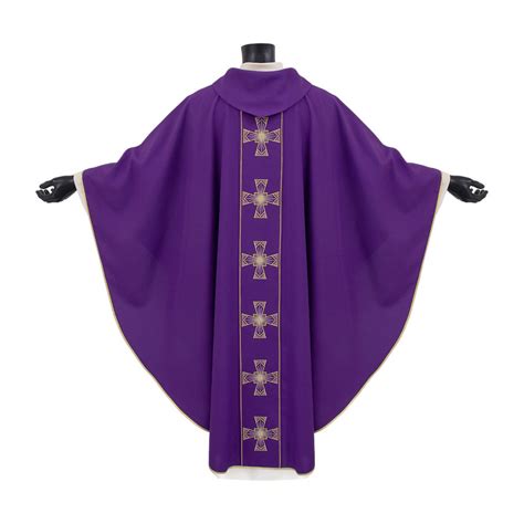 Liturgical Chasuble With Golden Crosses Embroidery On The Orphrey Myriam